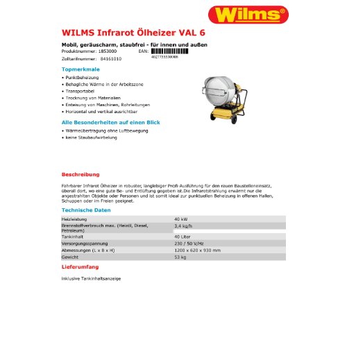 WILMS Infrarot Ölheizer VAL 6 | 1853000